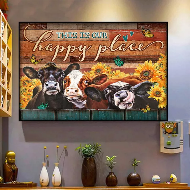 Cow Heifer This Is Our Happy Place Farmer Sunflower Flower Poster NO ...