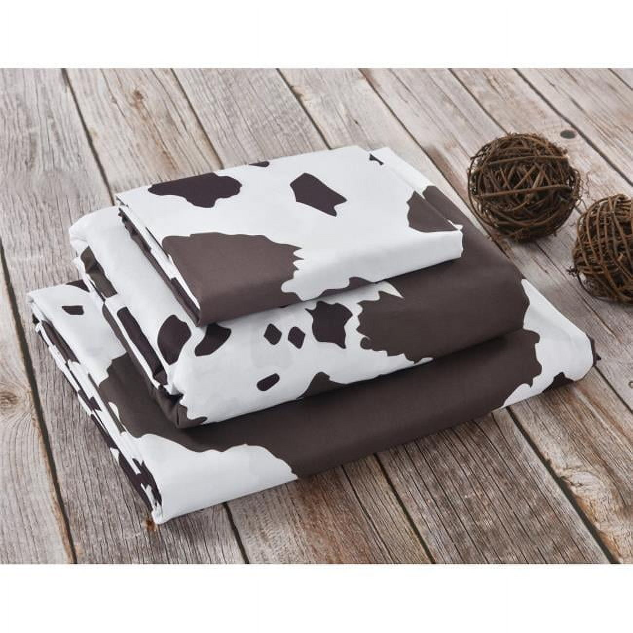 Cow Hide Print Animal Print Sheet Set, Brown & White - King Size ...