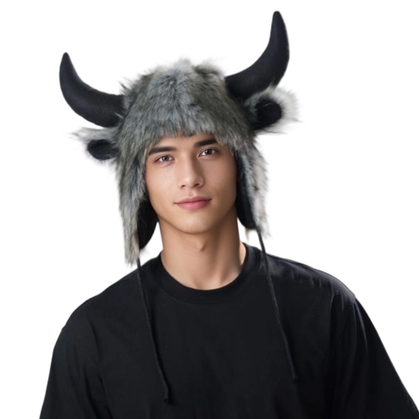 Cow Horn Ear Hat For Adult Unisex Cosplay Party Warm Plush Earflaps Hat ...