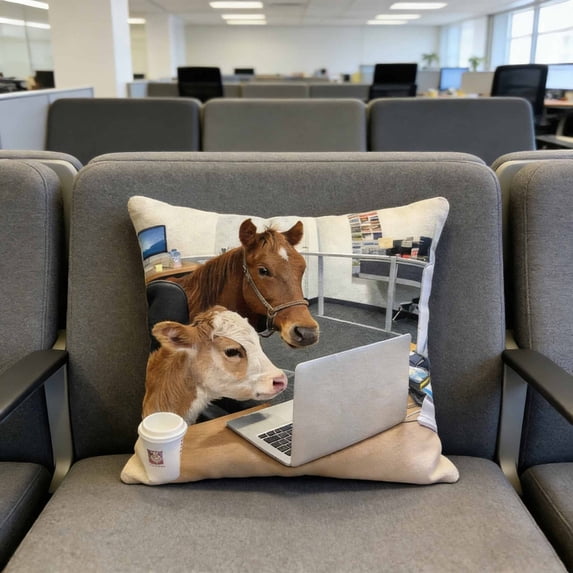 Cow-Horse Workhorse Noveltys Pillow Cover Office Humor Cushion For Desk ...