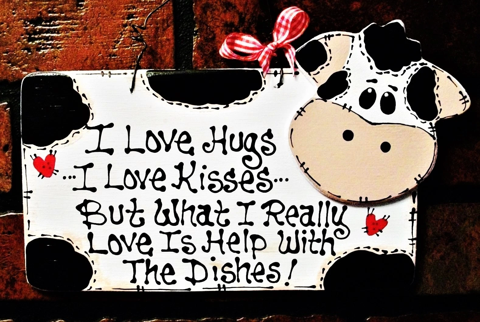 Cow Hugs~Kisses~Dishes Kitchen Sign Country Barnyard Wall Art Hanger ...