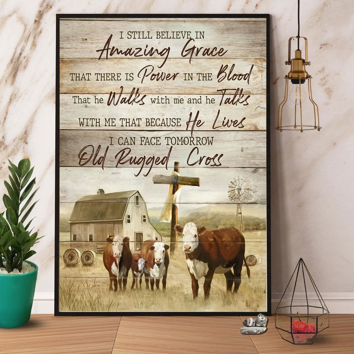 Cow I Can Face Tomorrow Old Rugged Cross Satin Poster Wall Art Decor 24 ...