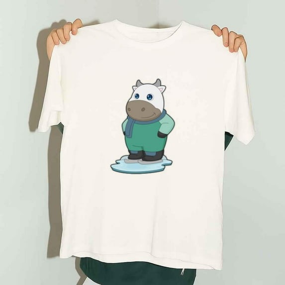 Cow Ice Skating Funny Animal Sports Cartoon Graphic Unisex T-Shirt up ...