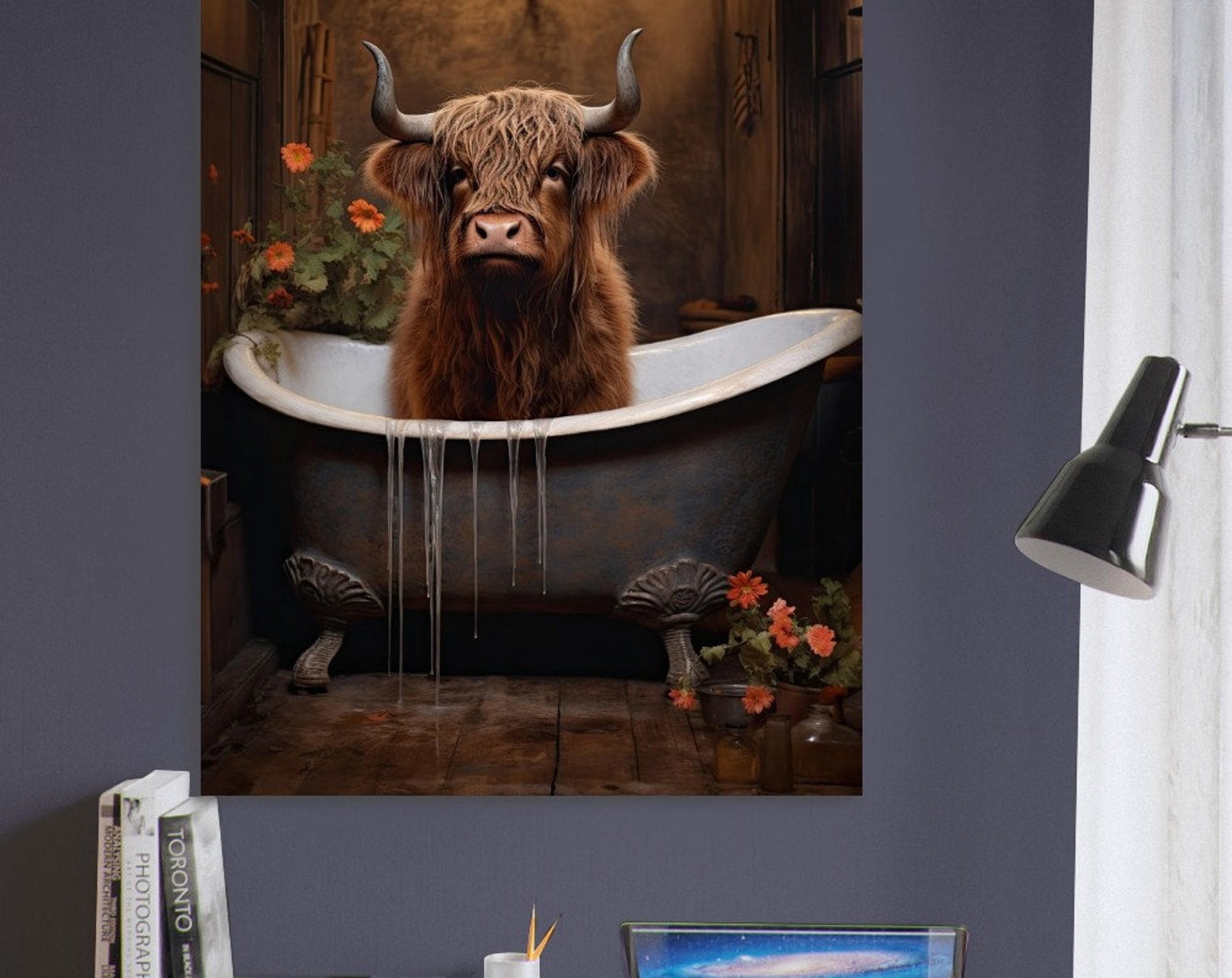 Cow In Bath Tub Poster Animal Wall Art Quirky Cow Wall Decor Fun Farm ...