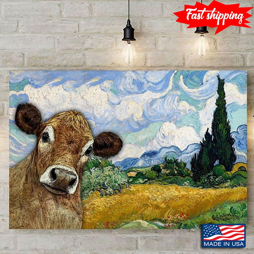 Cow In Wheat Field With Cypresses Vincent Van Gogh 24 x 36 Inch Poster ...