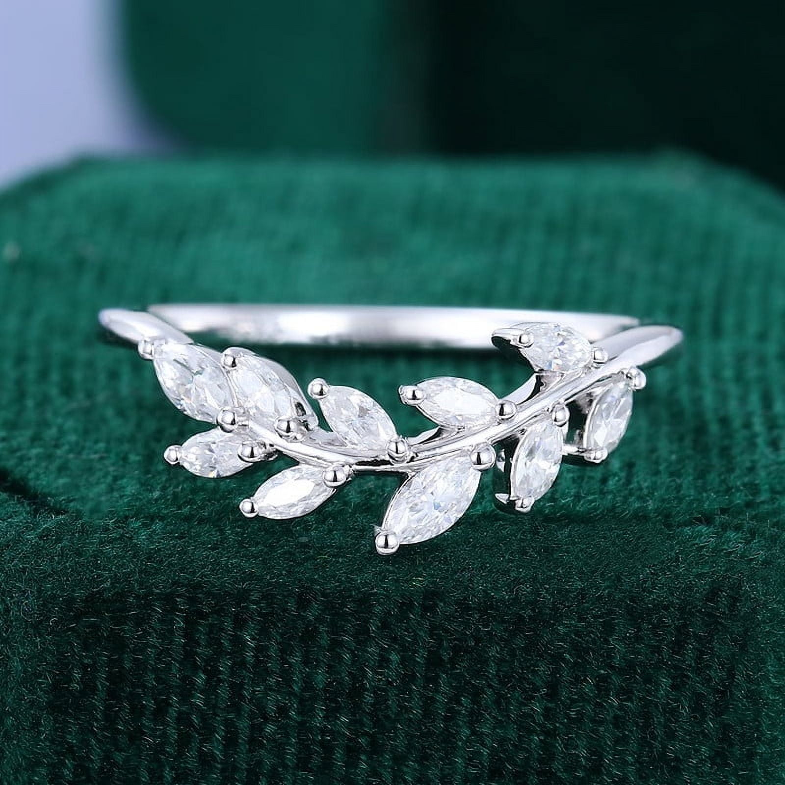 Cow Jewel 1.6 Ct Marquise Cut Diamond Ring - 14K White Gold - Leaf ...