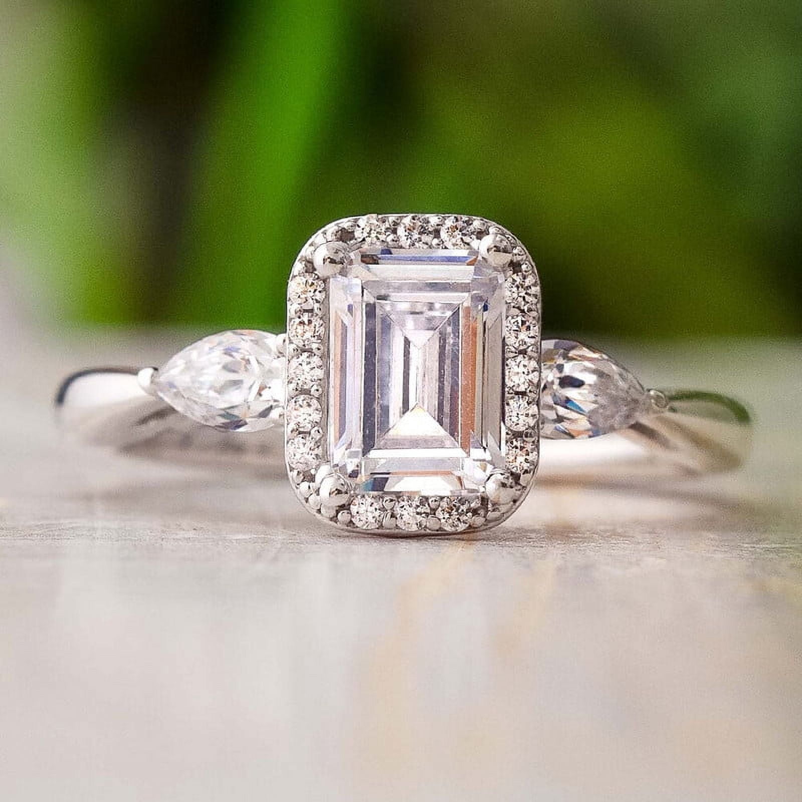 Cow Jewel 14K White Gold 2.1 Ct Emerald Cut Simulated Diamond Ring ...
