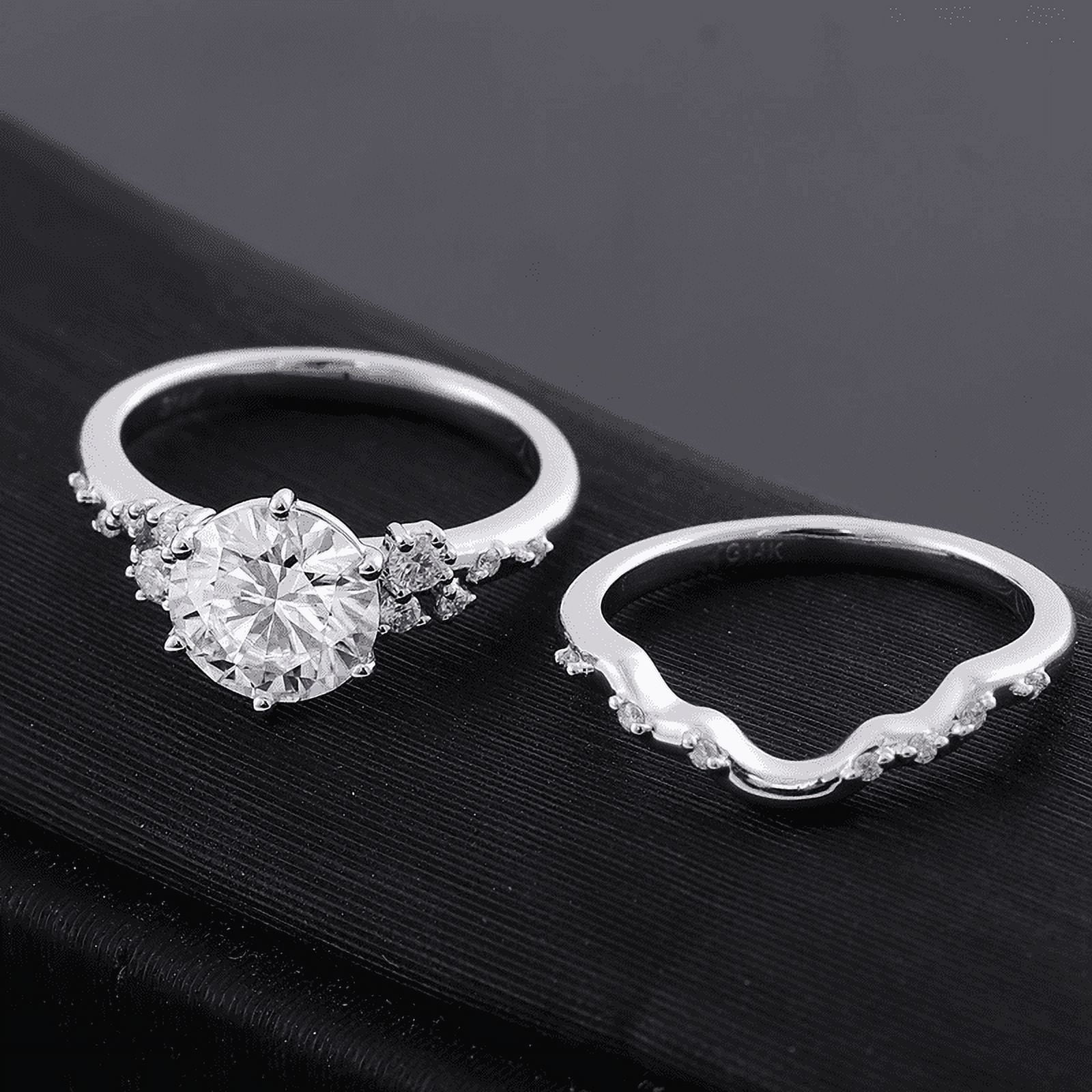 Cow Jewel 14K White Gold 2 Ct Round Cut Simulated Diamond Ring - Double ...