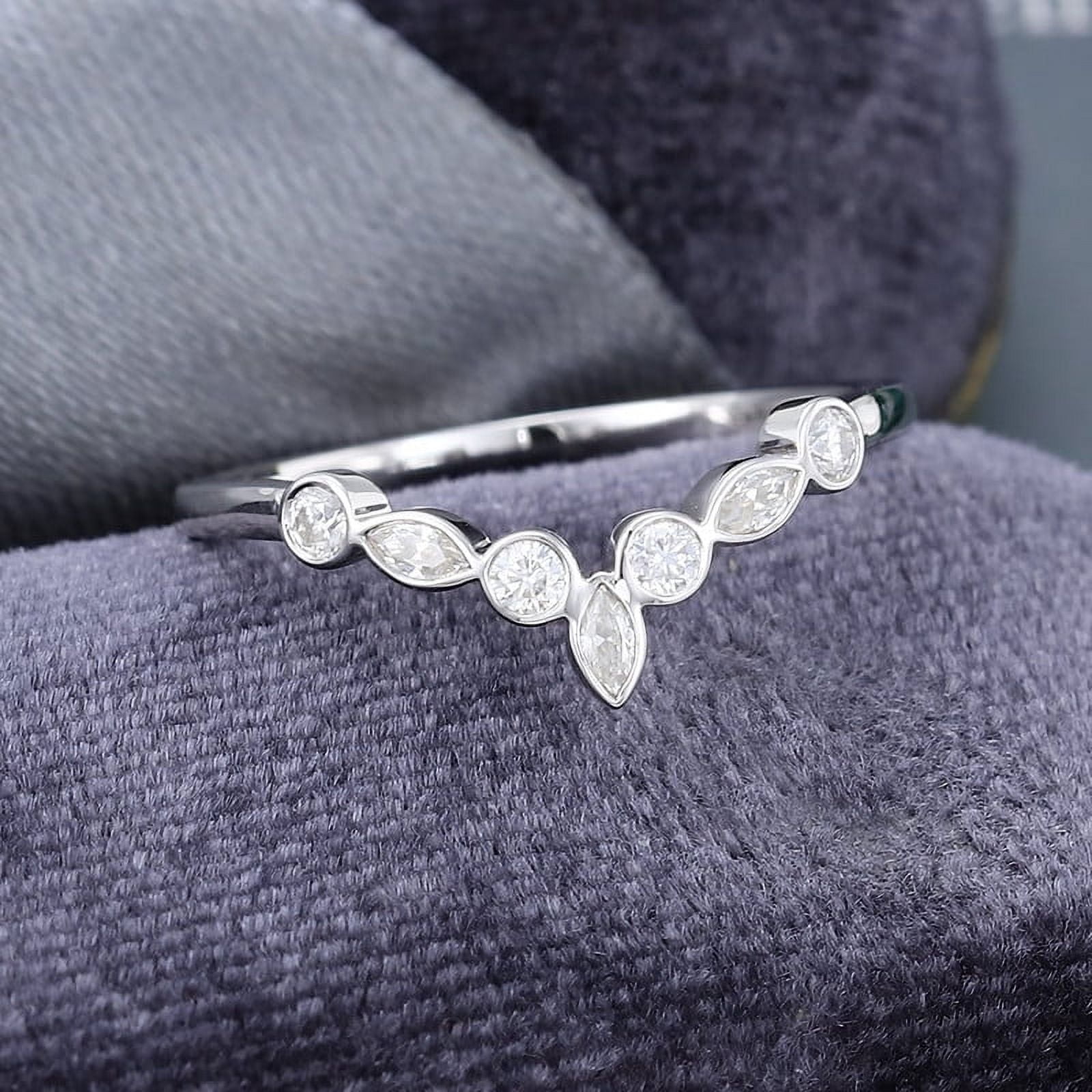 Cow Jewel 14K White Gold Chevron Style Ring - 1 Ct Marquise Cut White ...