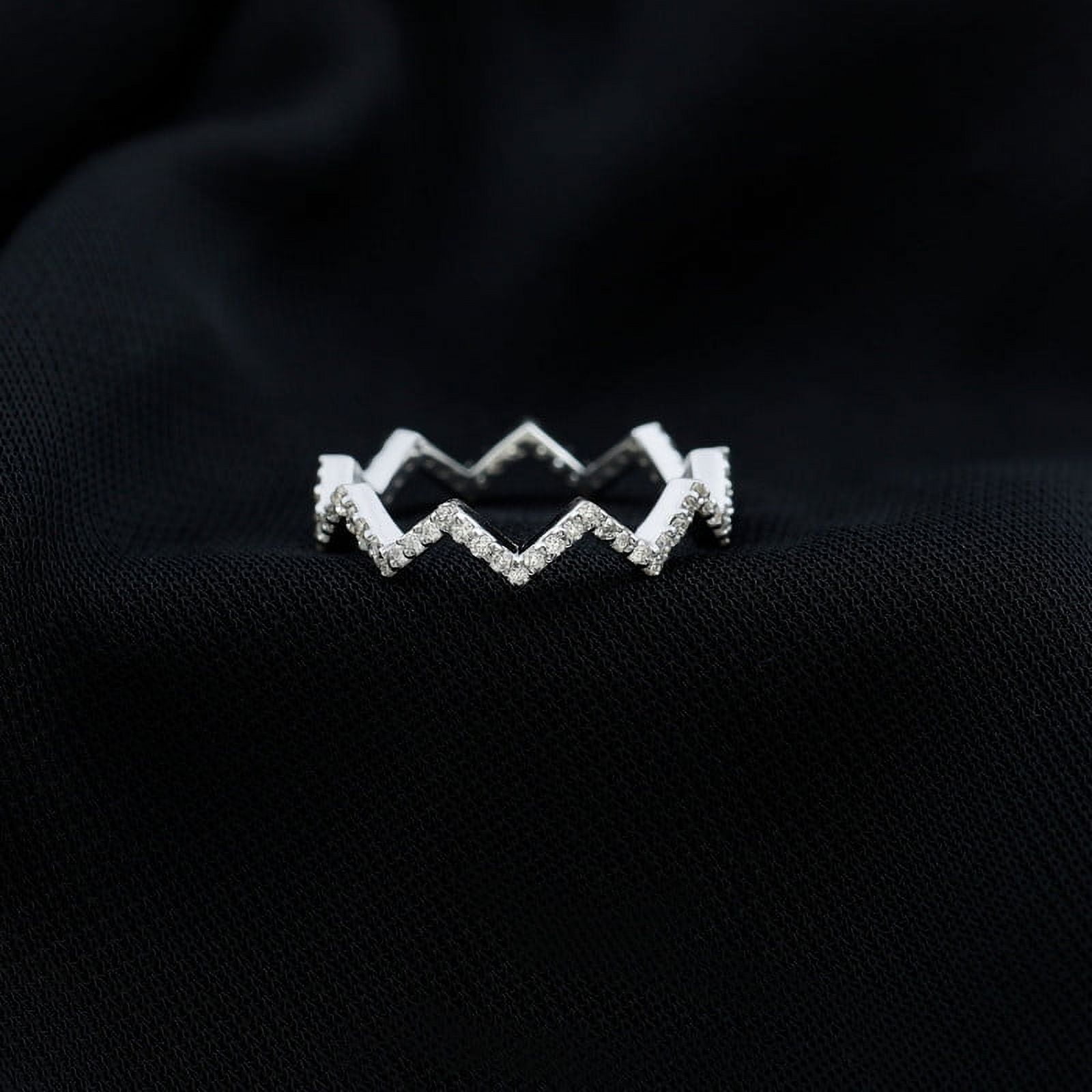 Cow Jewel 14K White Gold Zig Zag Women's Engagement Band - 1.6 Ct Round Cut Diamond Engagement ...