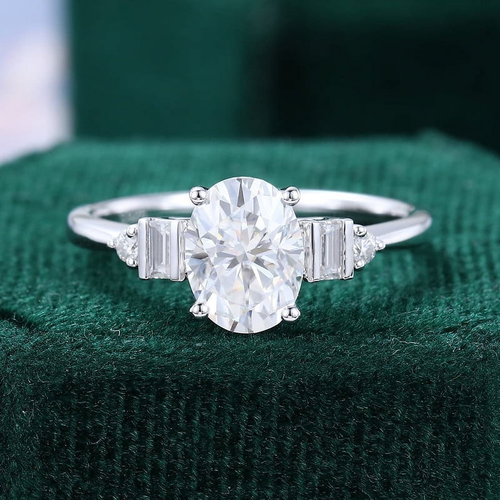 Cow Jewel 2 Ct Oval Cut Excellent Diamond Ring - 14K White Gold - Five ...