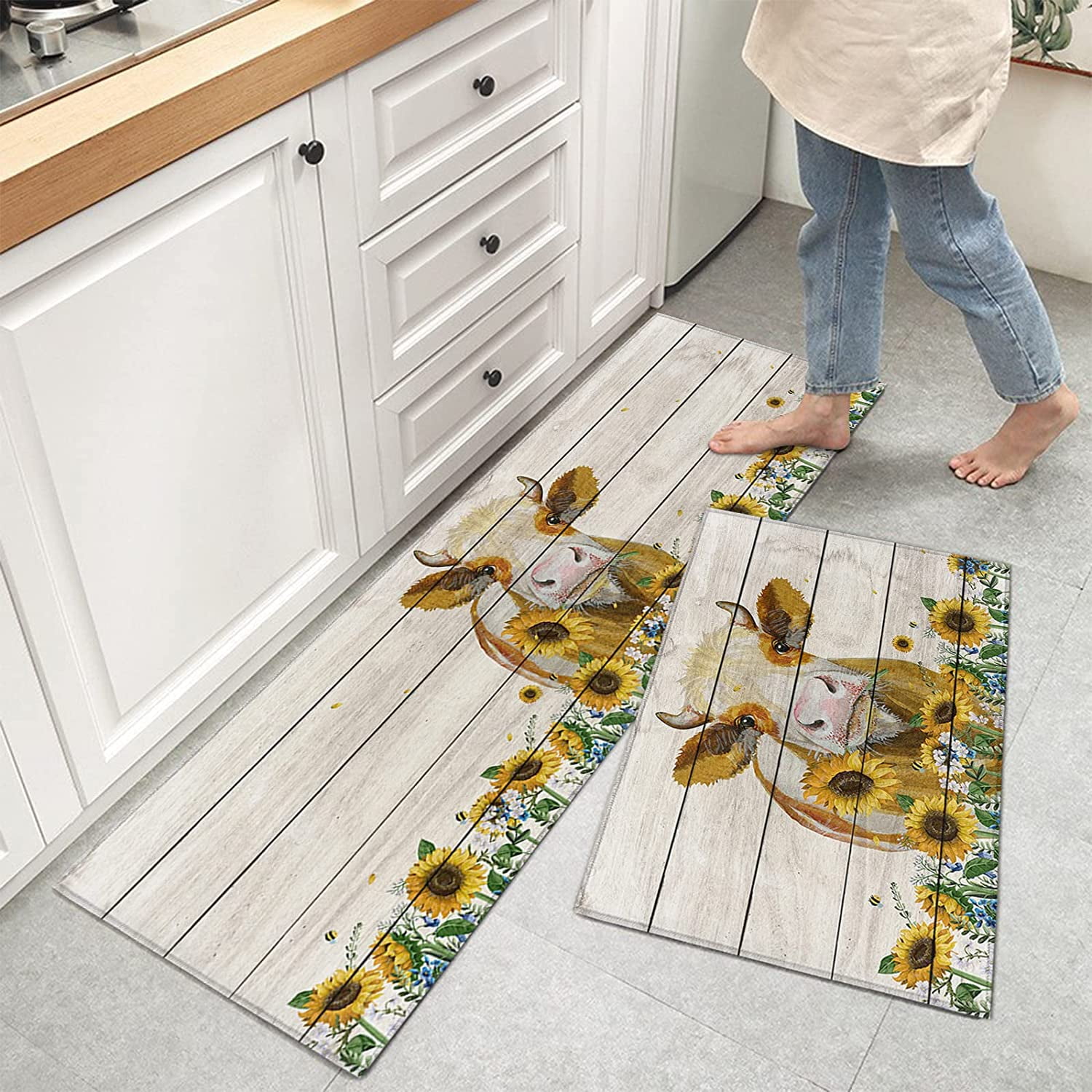 Cow Kitchen Rugs, Kitchen Mats for Floor, Sunflower Kitchen Rugs, Floor ...