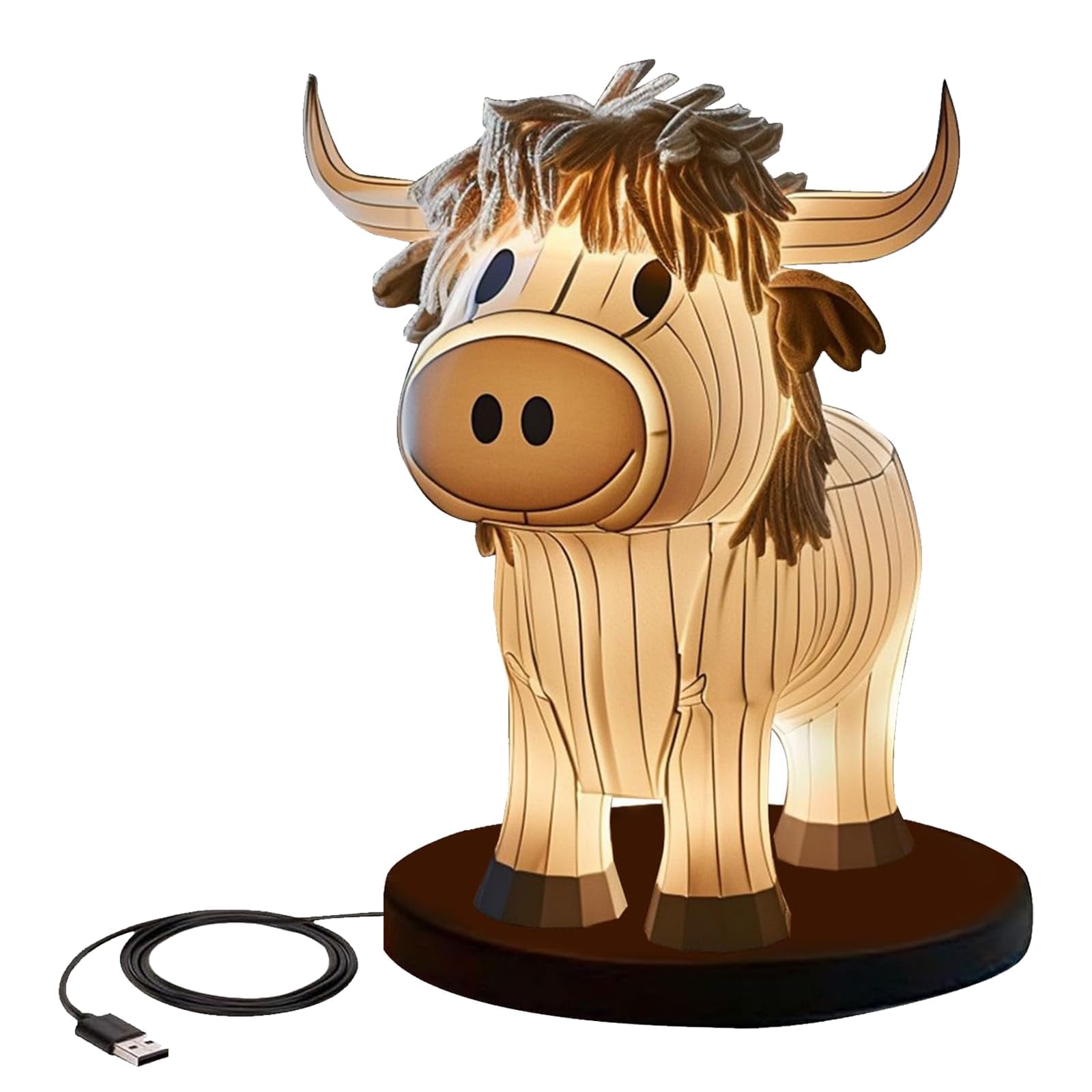 Cow Lamp Animal Table Lamp Cute Cow Mini Night Light with USB A+C Ports ...