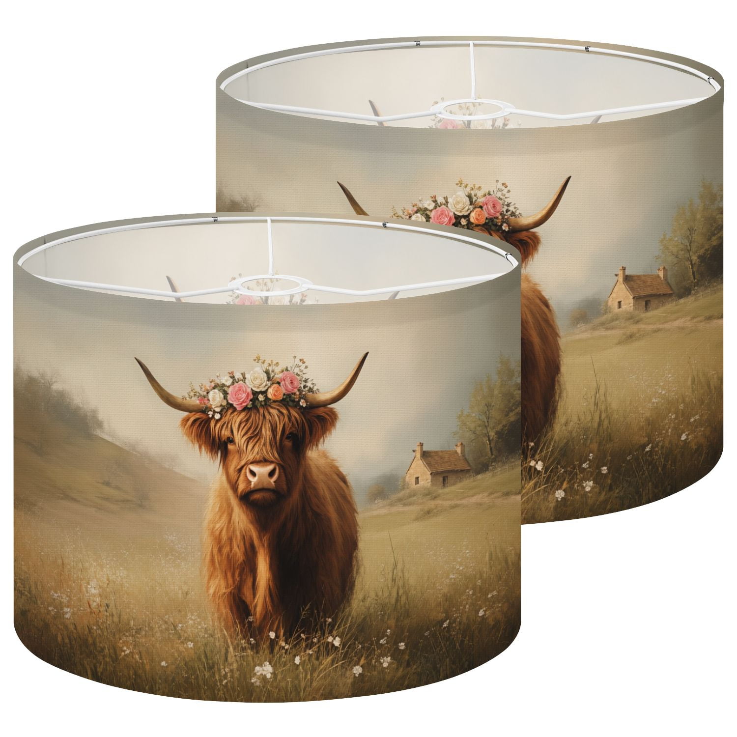 Cow Lampshades 2 Pack Highland Cow Floral Crown Serene Meadow Landscape ...