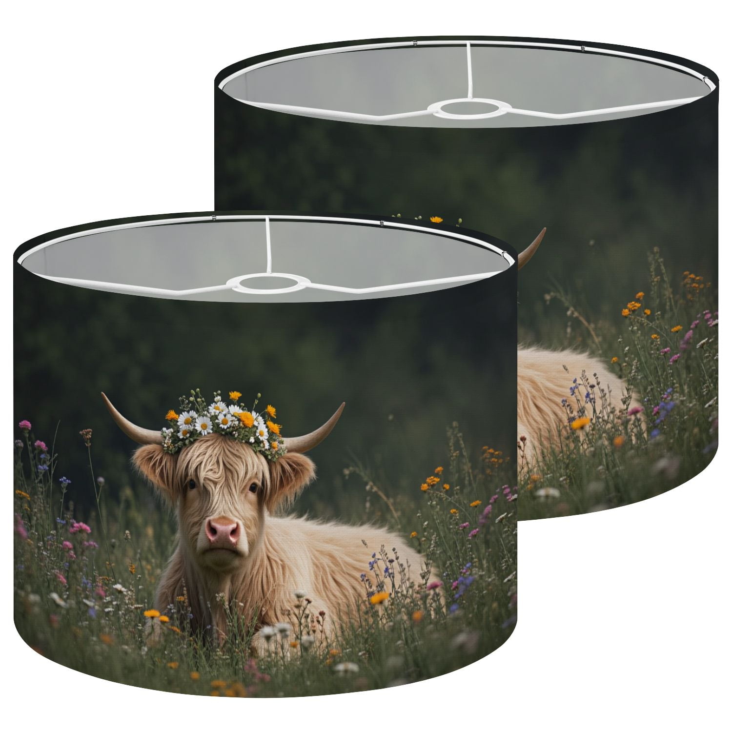Cow Lampshades 2 Pack Highland Cow Flower Crown Field Wildflowers 13 ...
