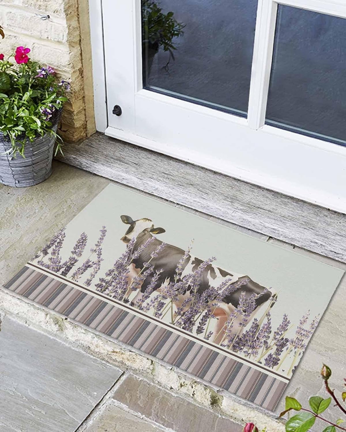 Cow Lavender Green Farmhouse Country Doormat Outdoor Welcome Doormat ...
