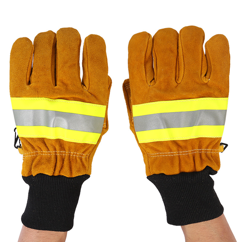 Cow Leather Fire Gloves Heat Resistant Radiant Work Protection ...