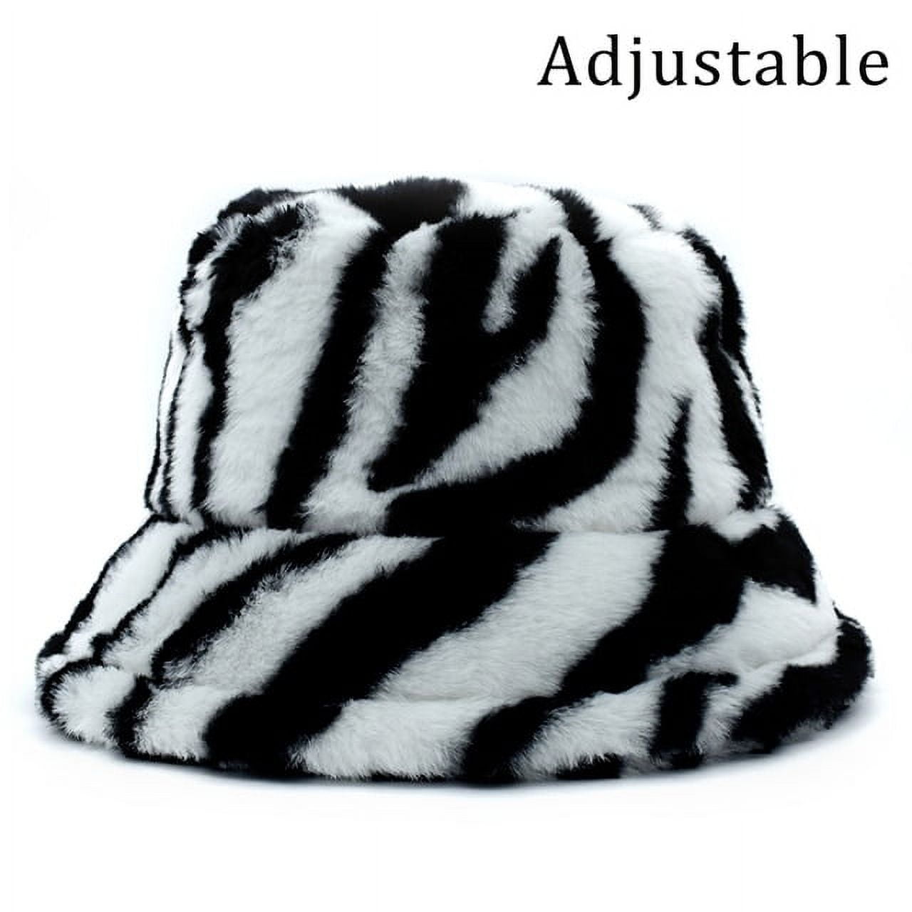 Cow Leopard Faux Fur Fluffy Bucket Hats Women Outdoor Warm Sun Hat Soft ...