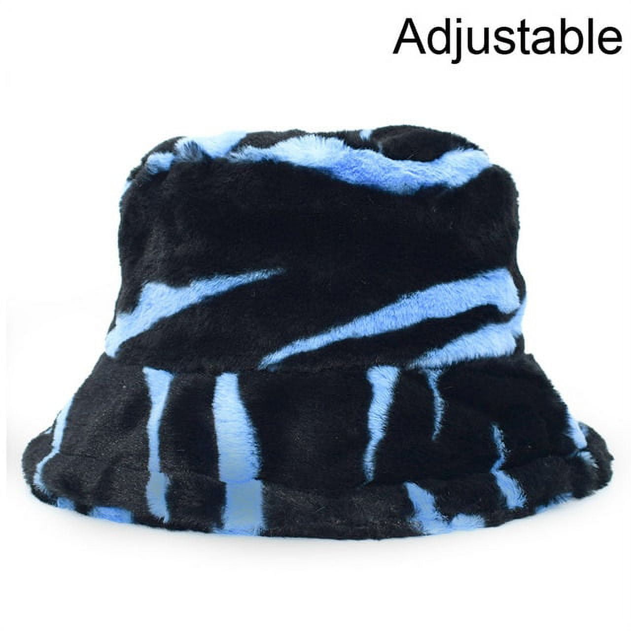 Cow Leopard Faux Fur Fluffy Bucket Hats Women Outdoor Warm Sun Hat Soft ...