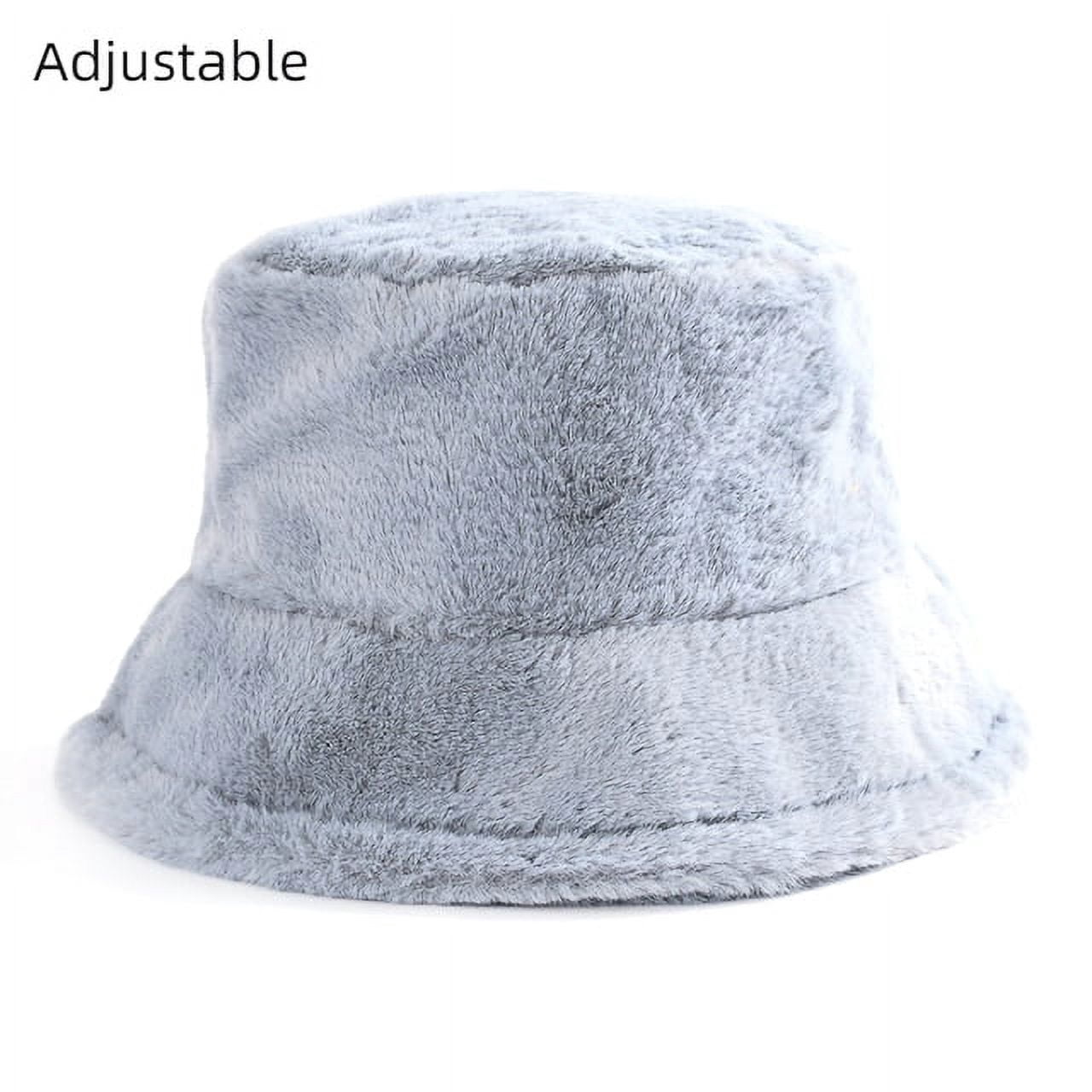 Cow Leopard Faux Fur Fluffy Bucket Hats Women Outdoor Warm Sun Hat Soft ...