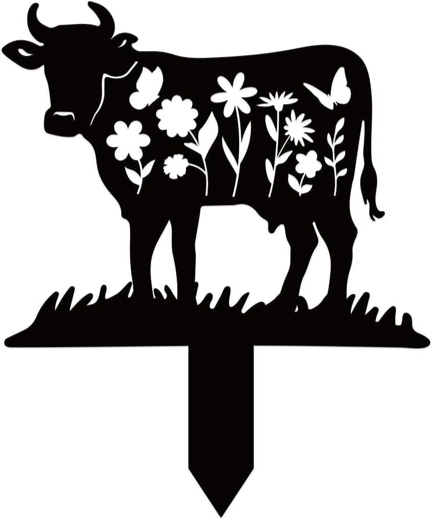 Cow Metal Garden Stakes Decorative 8.6"x 7.1" Black Cow Silhouette ...