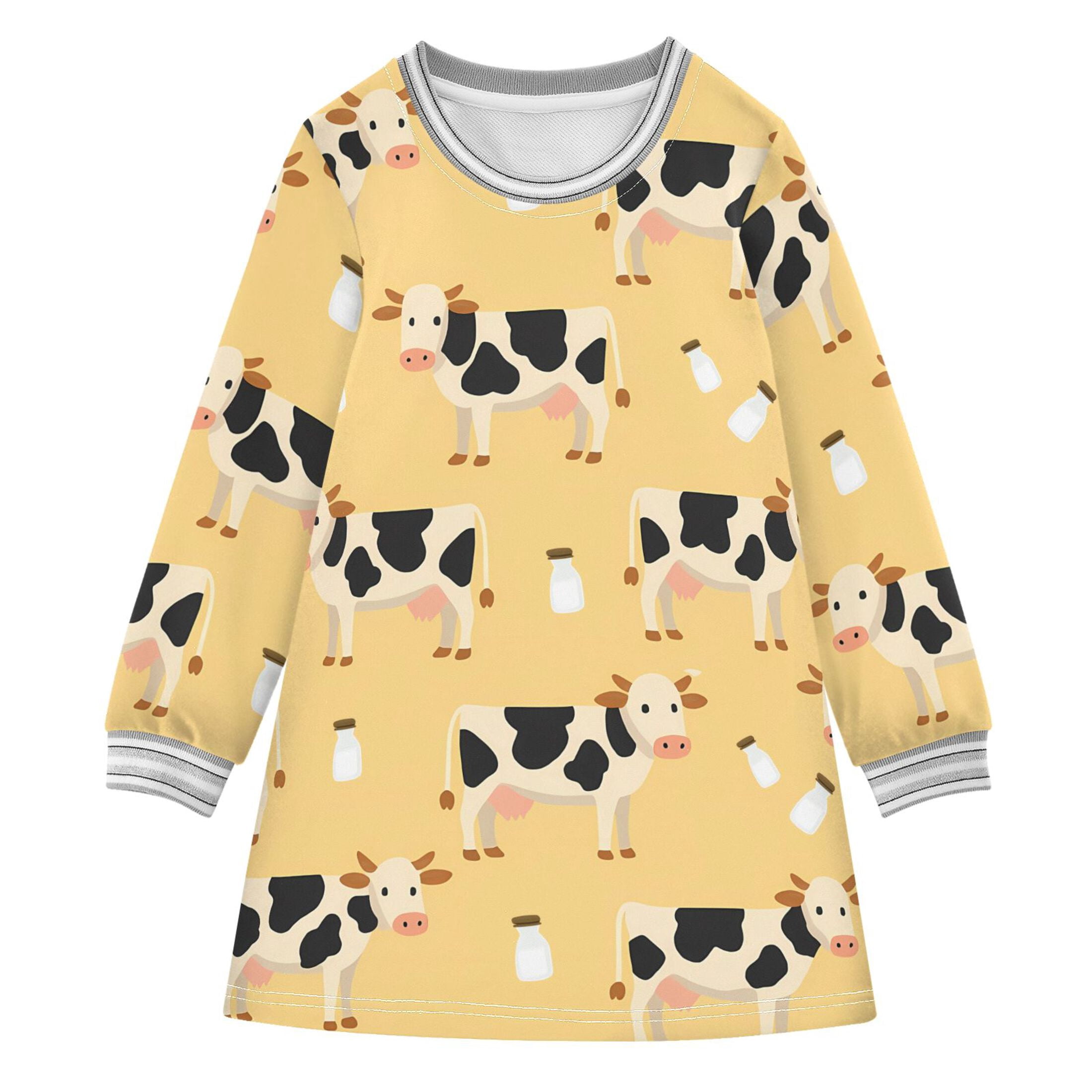 Cow Milk Pattern Girls'long-sleeved dress Thickened A-dress Warm Dress ...