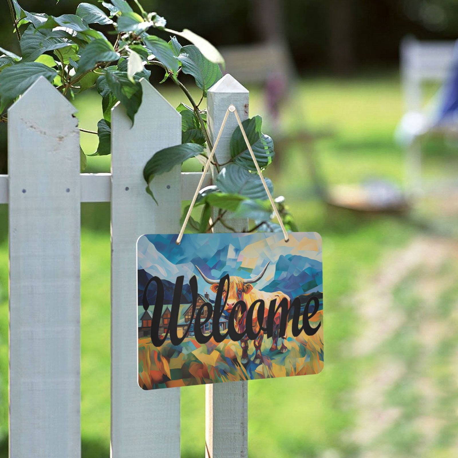 Cow Mountains Grass Houses Welcome Sign for Front Door Porch Wreath ...