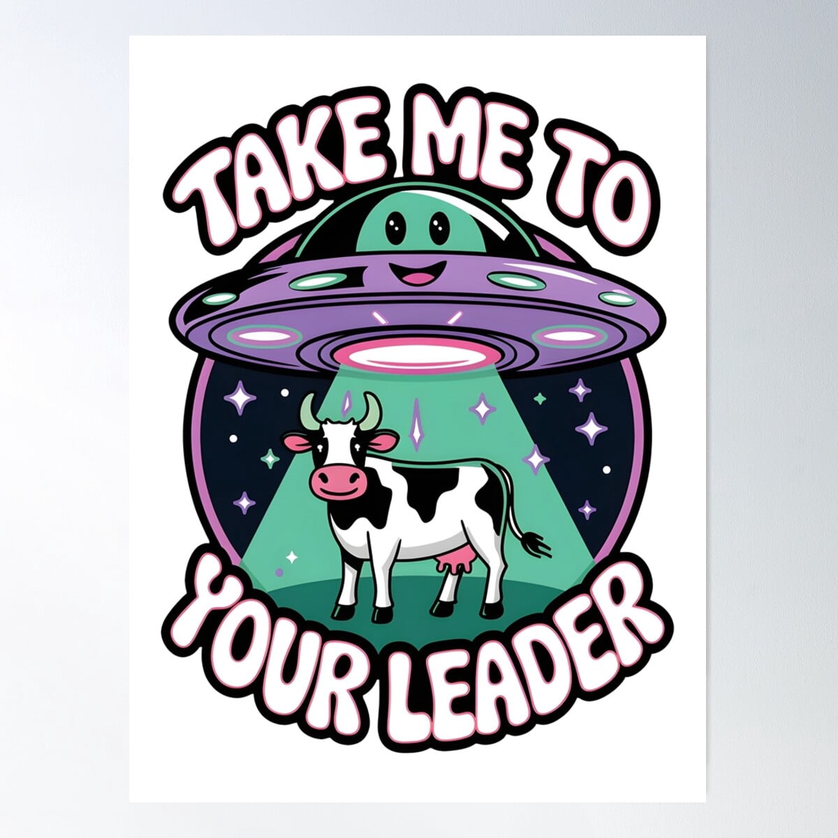 Cow-Napped By Ufo – Alien Abduction Poster Wall Art, Modern Wall Decor ...