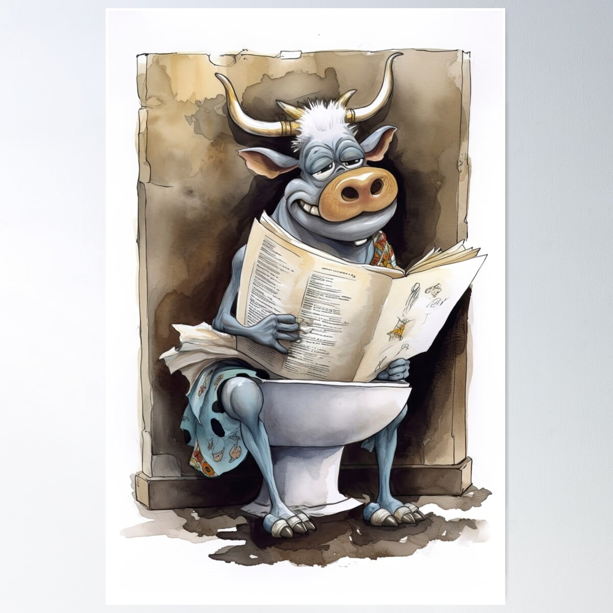 Cow On Toilet Poster Wall Art, Modern Wall Decor For Living Room ...