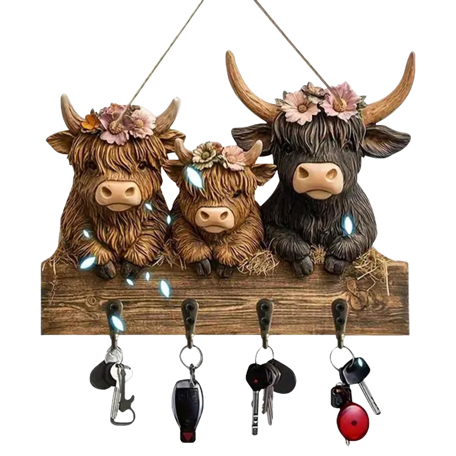 Animal Design Black Cow Highland Cattle Wooden 2D Flat Key Holder with ...