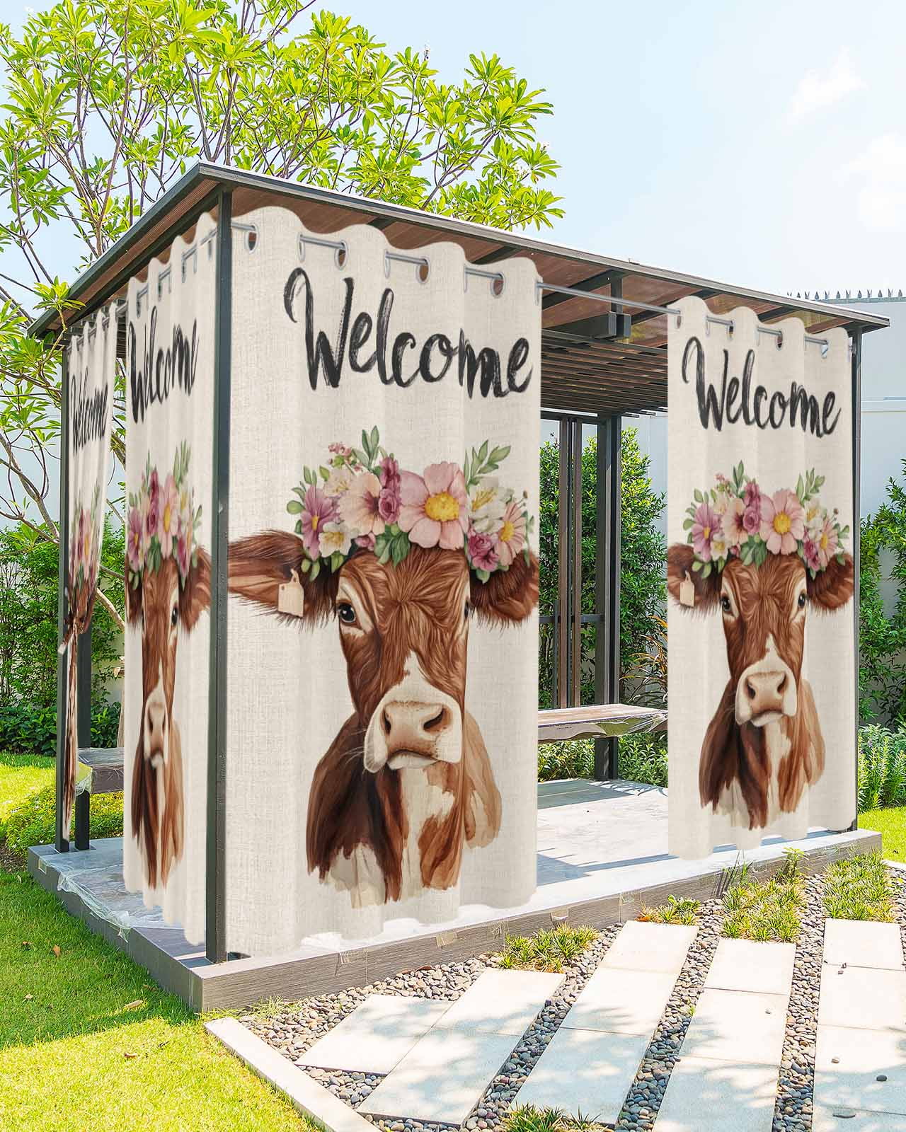 Cow Outdoor Curtains for Patio, Welcome Waterproof Weatherproof Outside ...