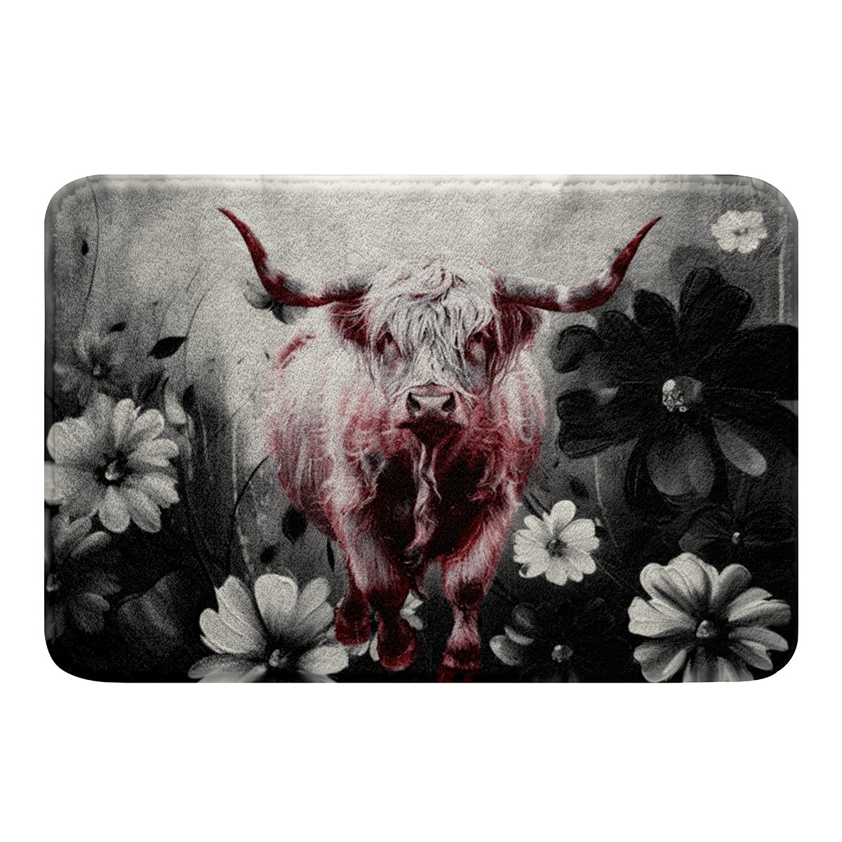 Cow Outdoor Rug Daisy Flowers Bath Rugs 16"x24",Red Black Ombre Oil ...