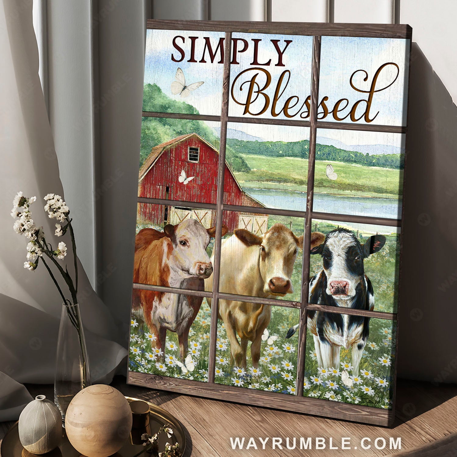 Cow Painting, Daisy Field, Rustic Farmhouse, Window Frame, Simply Blessed - Jesus Portrait ...