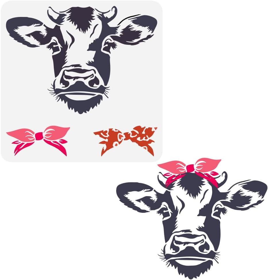 Cow Painting Stencil 11.8x11.8 inch Reusable Cow Head Pattern Drawing ...