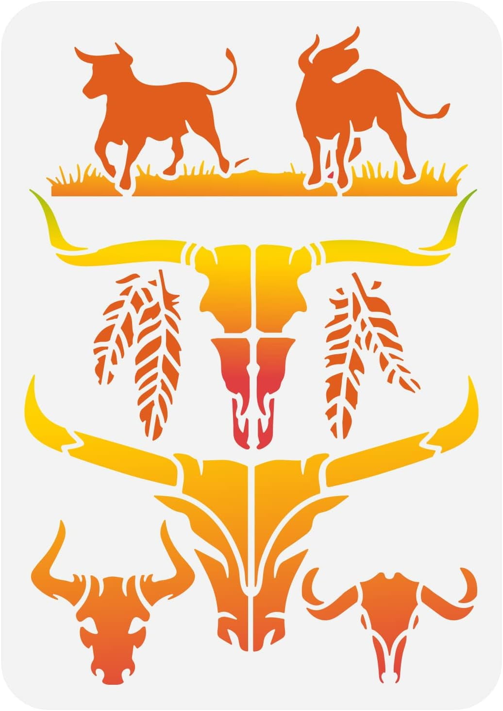 Cow Painting Stencils 8.3x11.7 inch Plastic Feathered Bull Head Drawing ...