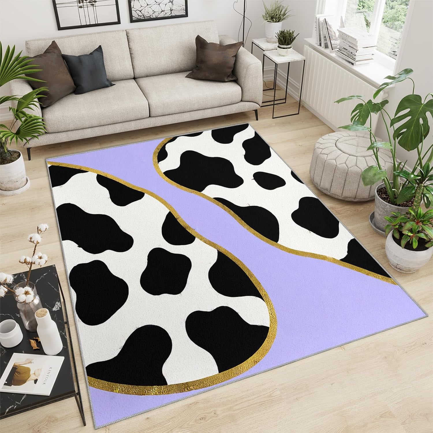 Cow Pattern Area Rugs Zebra Print Rug Black And White Animal Rugs For ...