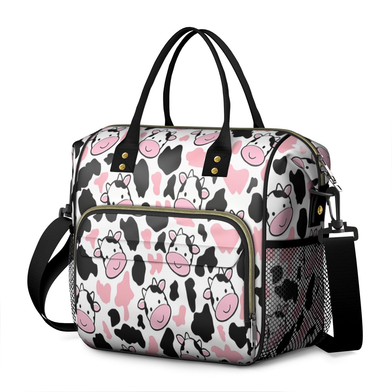 Cow Pattern Black Pink Lunch Box for School,Insulated Large,Lunch Bag ...