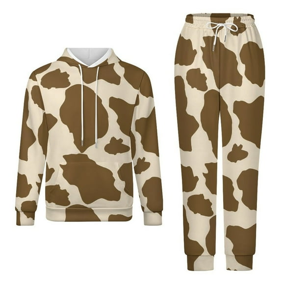 Cow Pattern Brown Spots. Hoodie And Pants Set Tracksuit Men Women ...