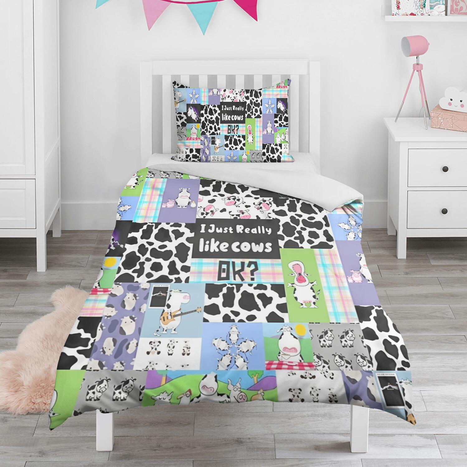 Cow Pattern Collage Duvet Cover and Pillowcase Set for Single Bedding ...