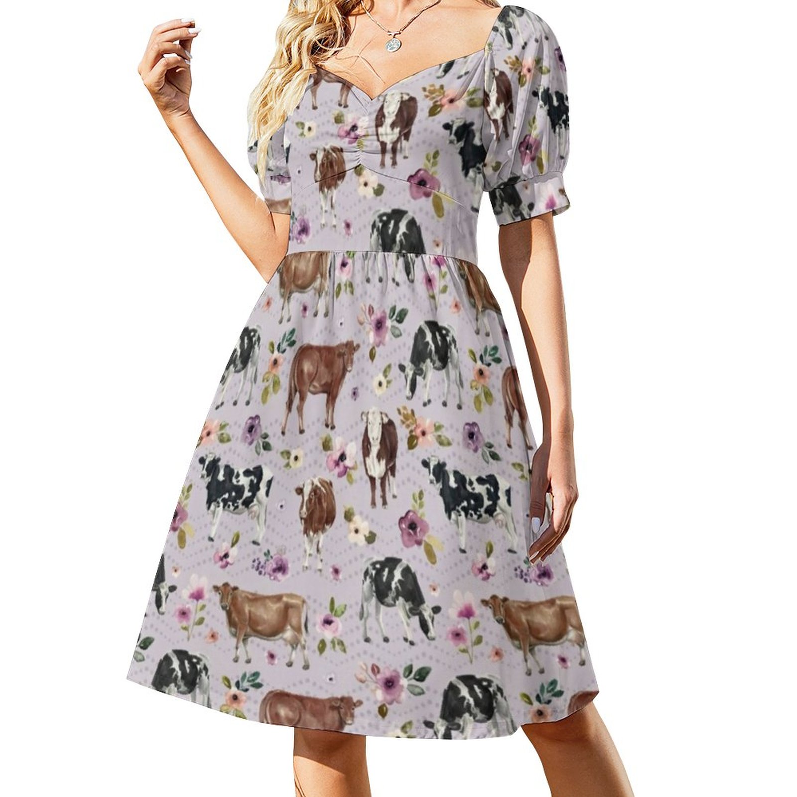 Cow Pattern Dress Sexy V Neck Black Spots Print Modern Dresses Ladies ...