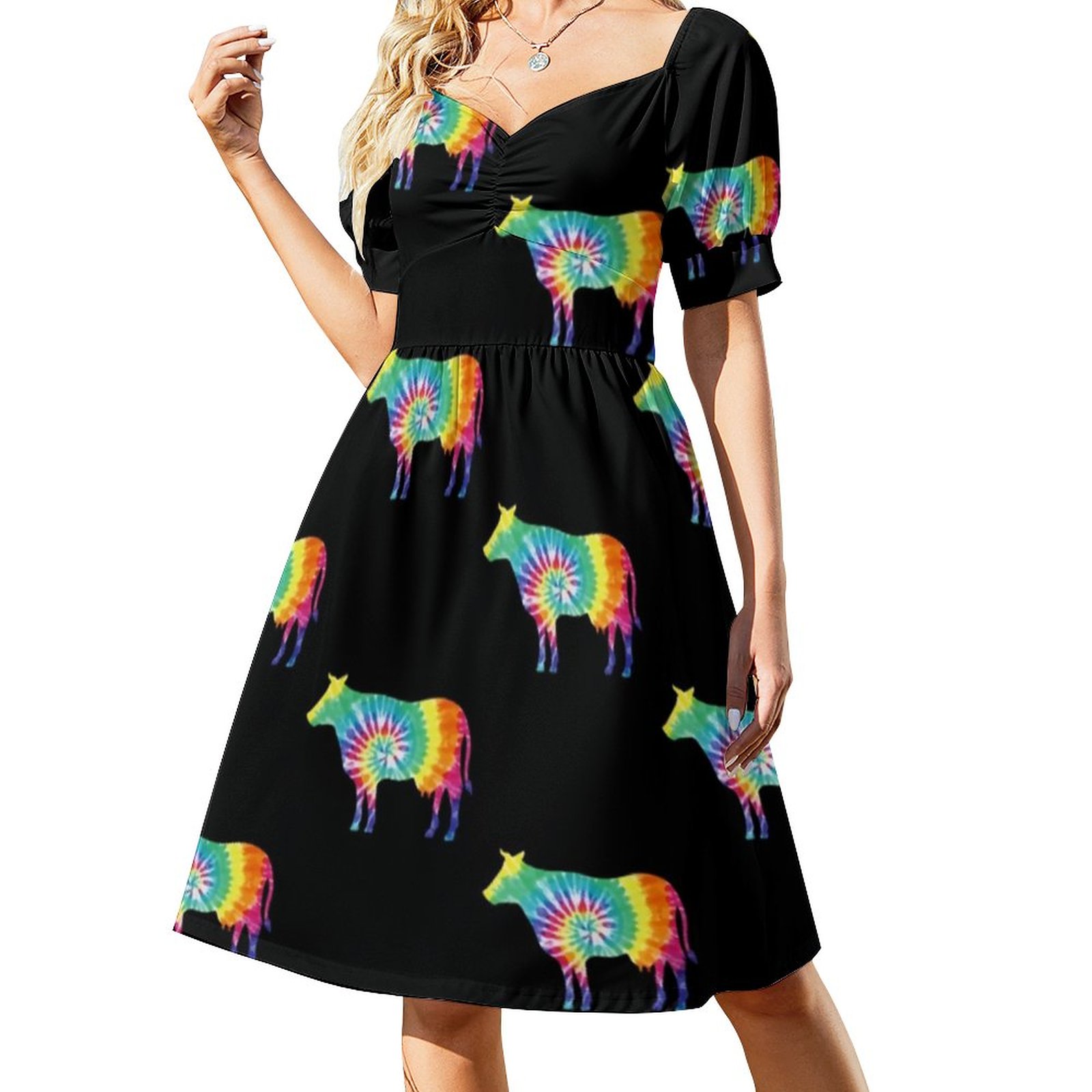 Cow Pattern Dress Sexy V Neck Black Spots Print Modern Dresses Ladies ...