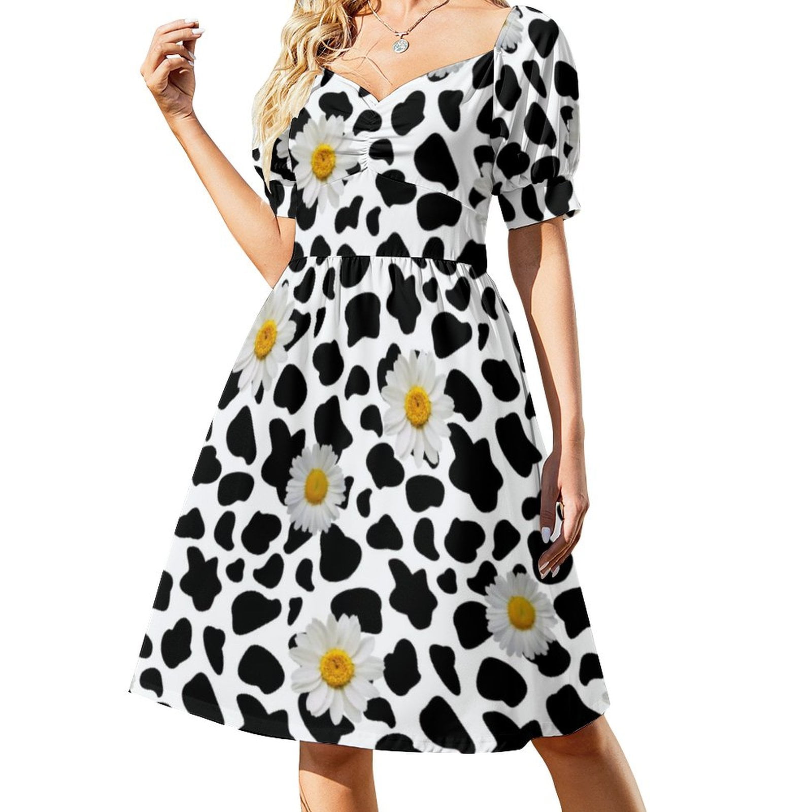 Cow Pattern Dress Sexy V Neck Black Spots Print Modern Dresses Ladies ...