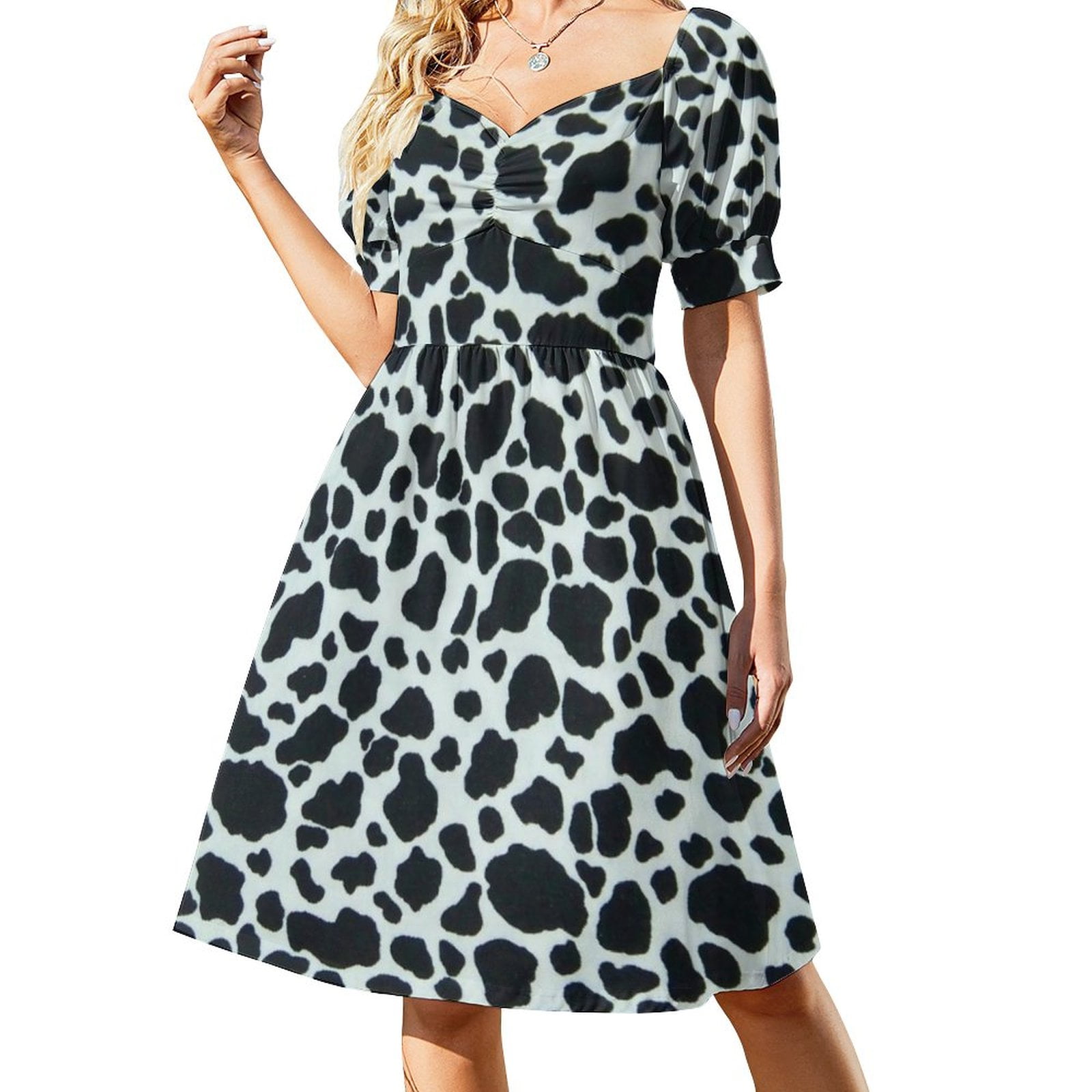 Cow Pattern Dress Sexy V Neck Black Spots Print Modern Dresses Ladies ...