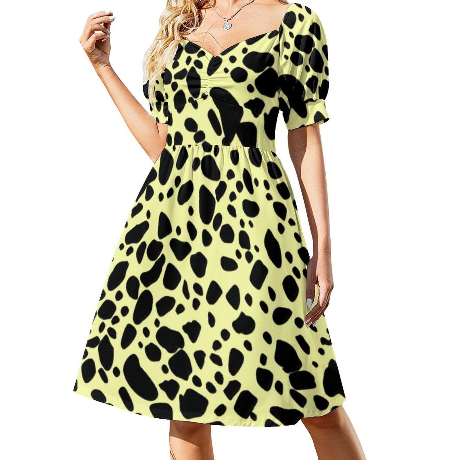 Cow Pattern Dress Sexy V Neck Black Spots Print Modern Dresses Ladies ...