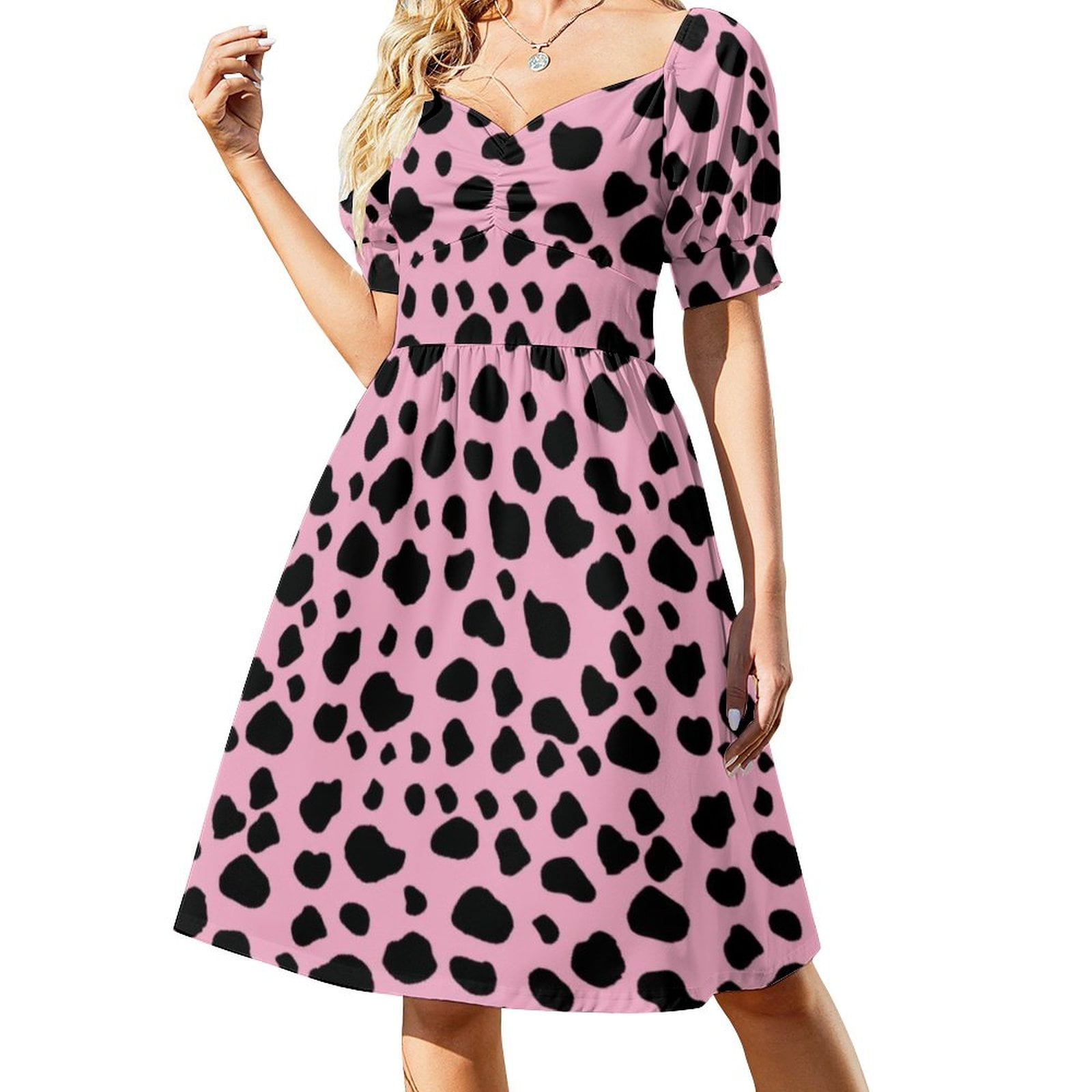 Cow Pattern Dress Sexy V Neck Black Spots Print Modern Dresses Ladies ...