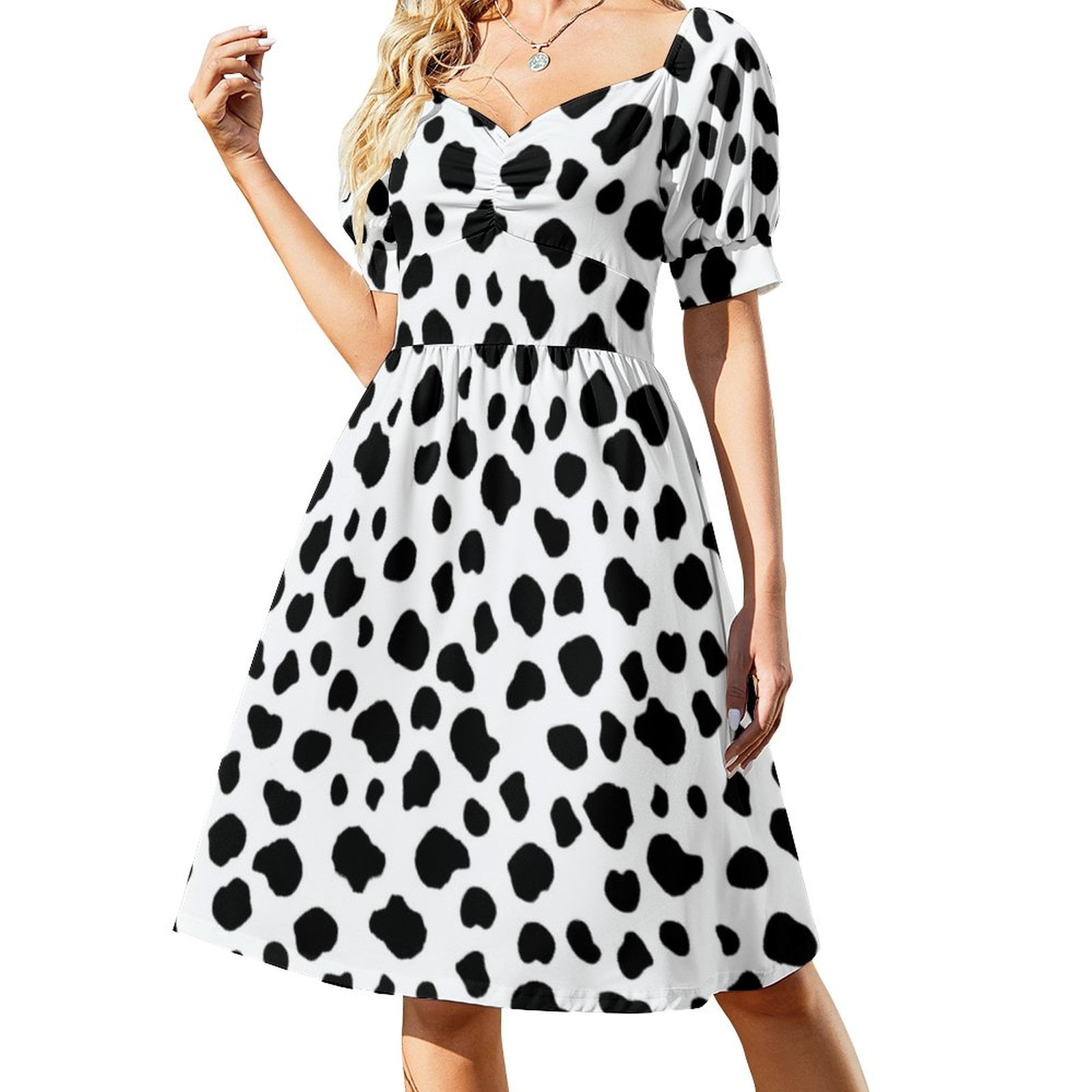 Cow Pattern Dress Sexy V Neck Black Spots Print Modern Dresses Ladies ...