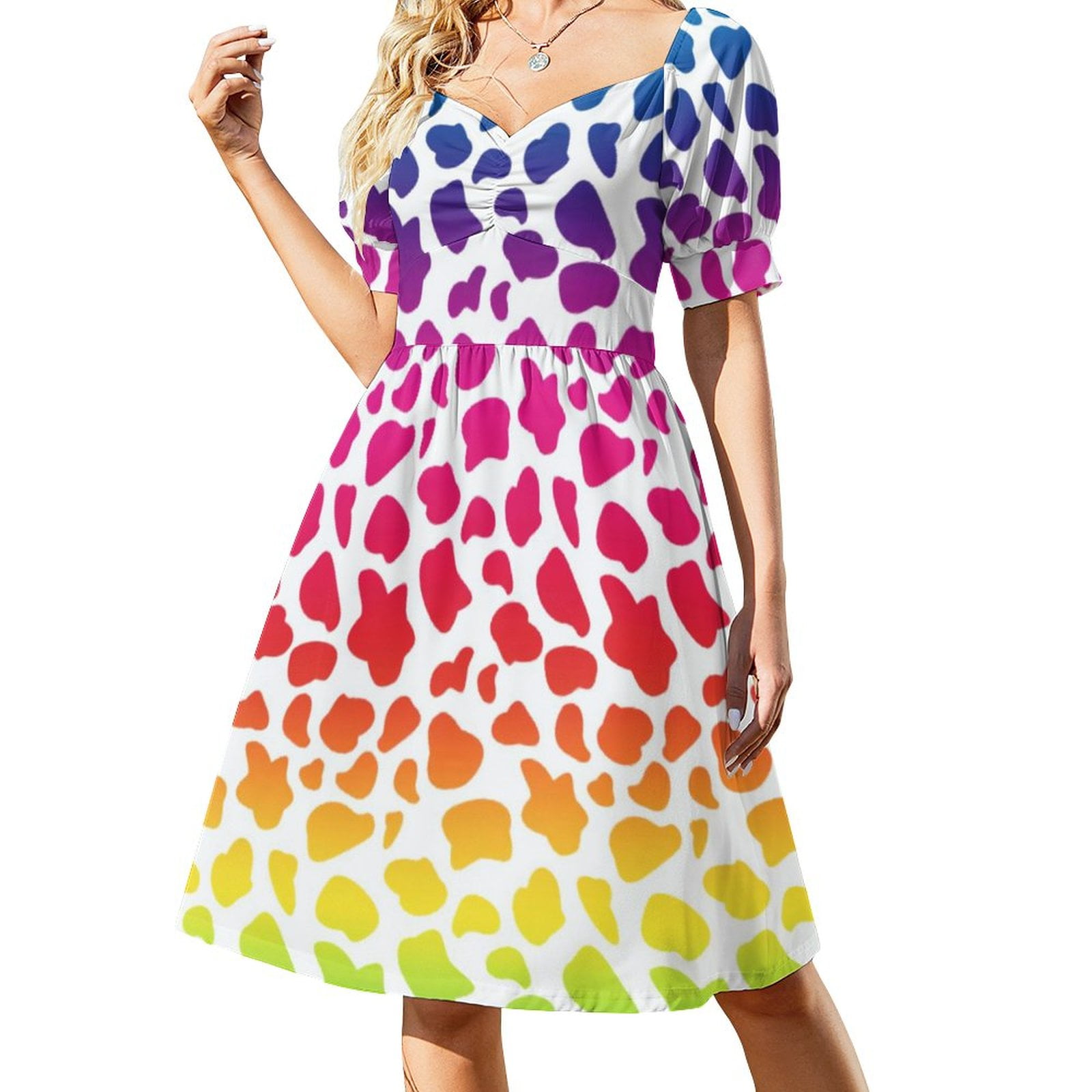 Cow Pattern Dress Sexy V Neck Black Spots Print Modern Dresses Ladies ...