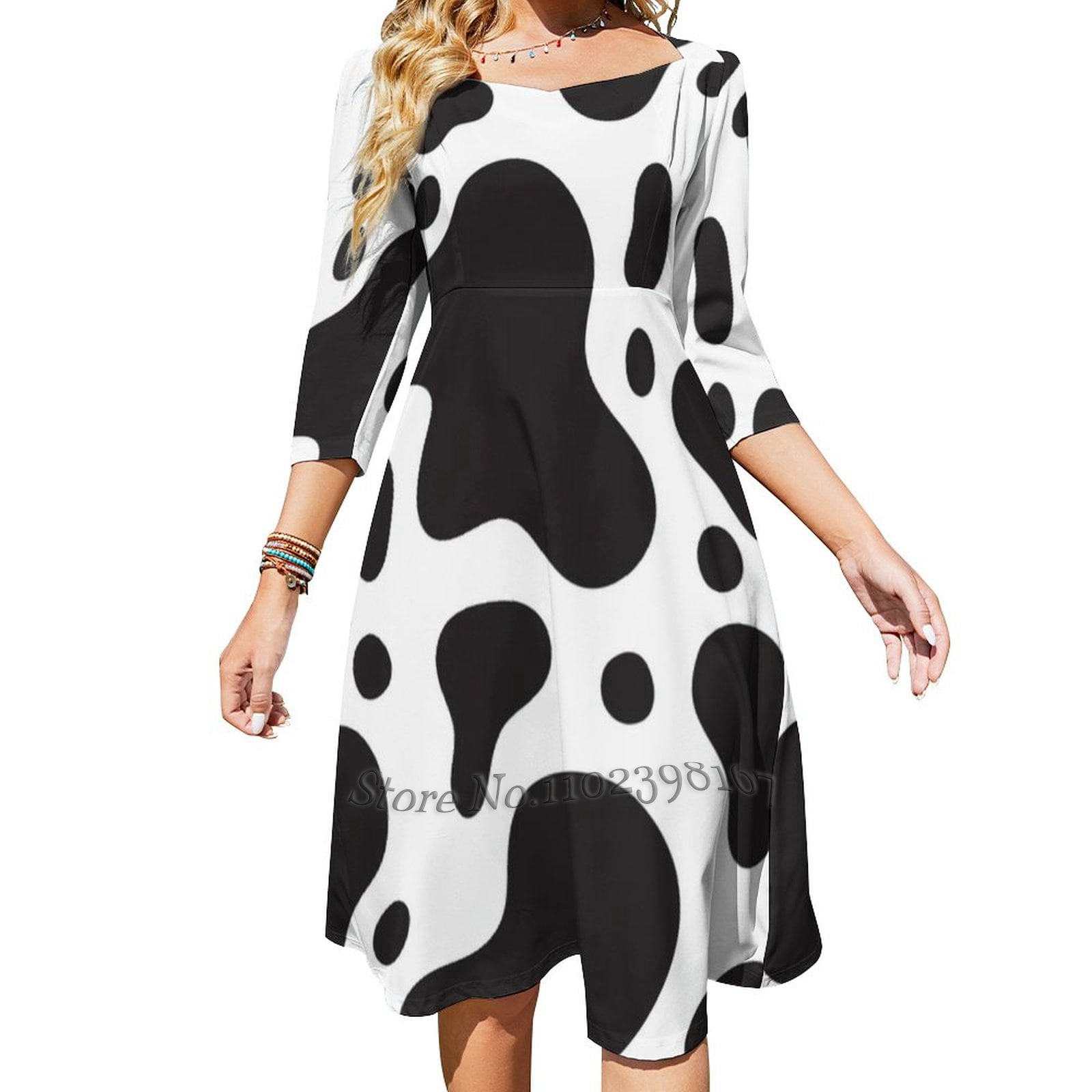 Cow Pattern Evening Party Dresses Midi Sexy Dress Female Sweet One ...