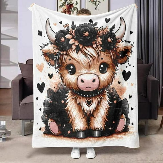 Cow Pattern Flannel Blanket, 1 Count Soft Warm Throw Blanket, Air ...