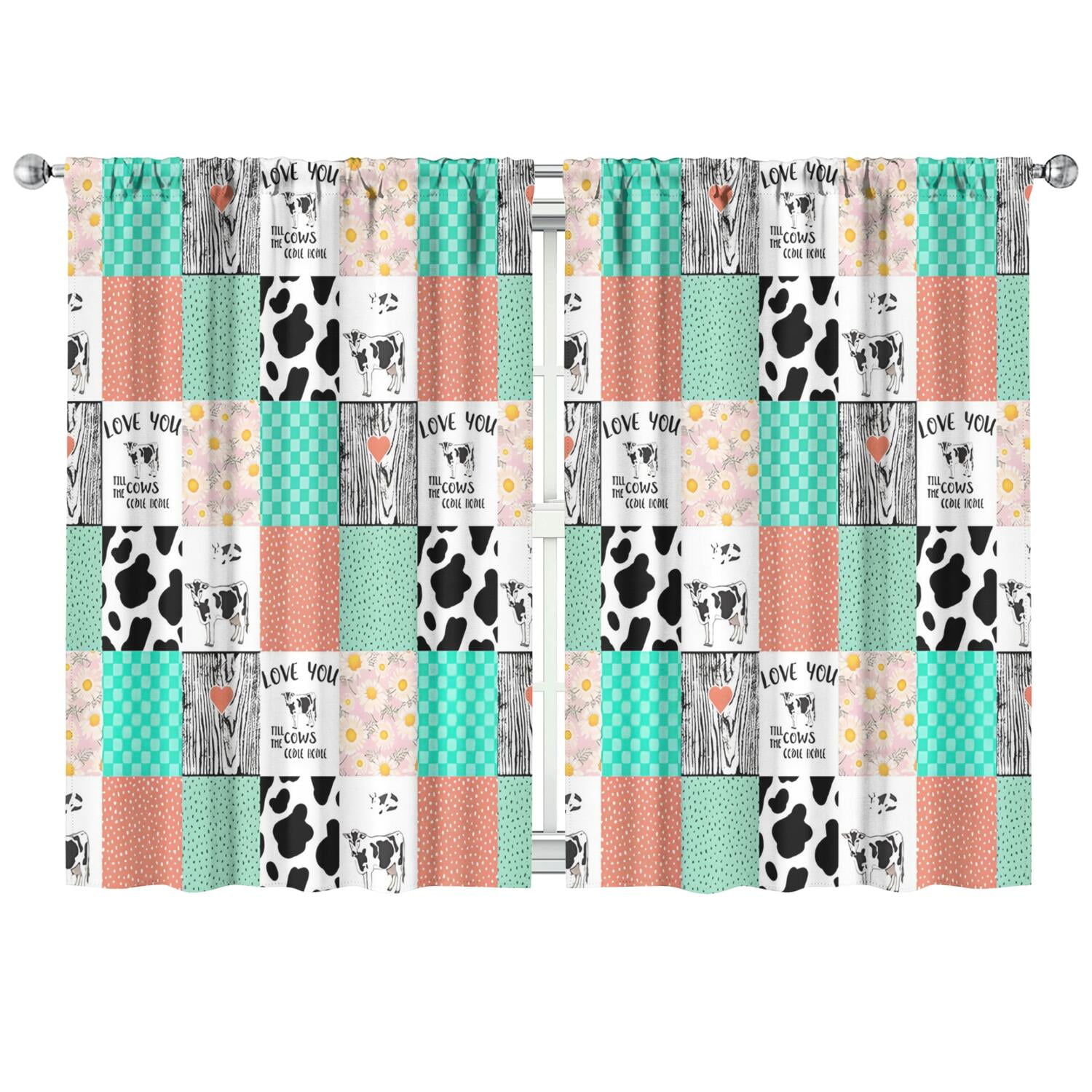 Cow Pattern Kitchen Curtains 2 Pack - Black and White Bull Print ...